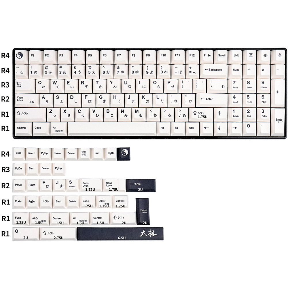 PBT Keycap 139 Key Cherry Profile DYE-SUB Sushi Tai Chi Black White ...
