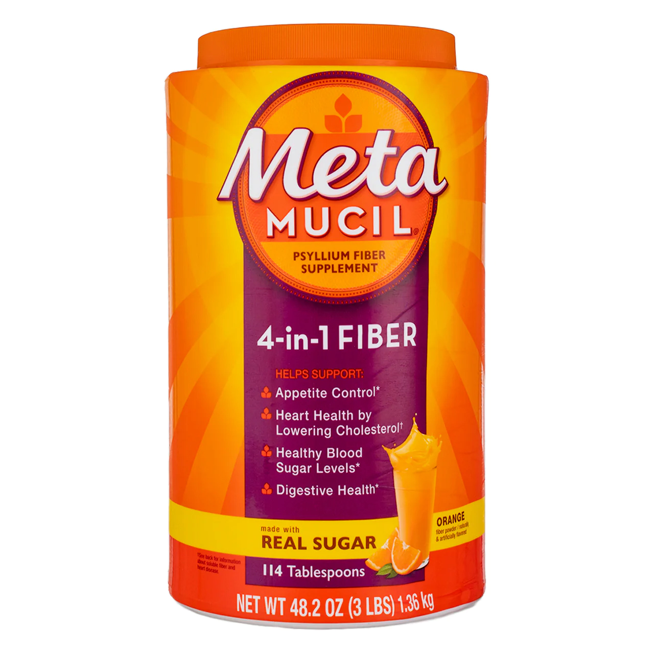 Metamucil 4-in-1 MultiHealth Real Sugar Fiber Supplement Powder Orange ...