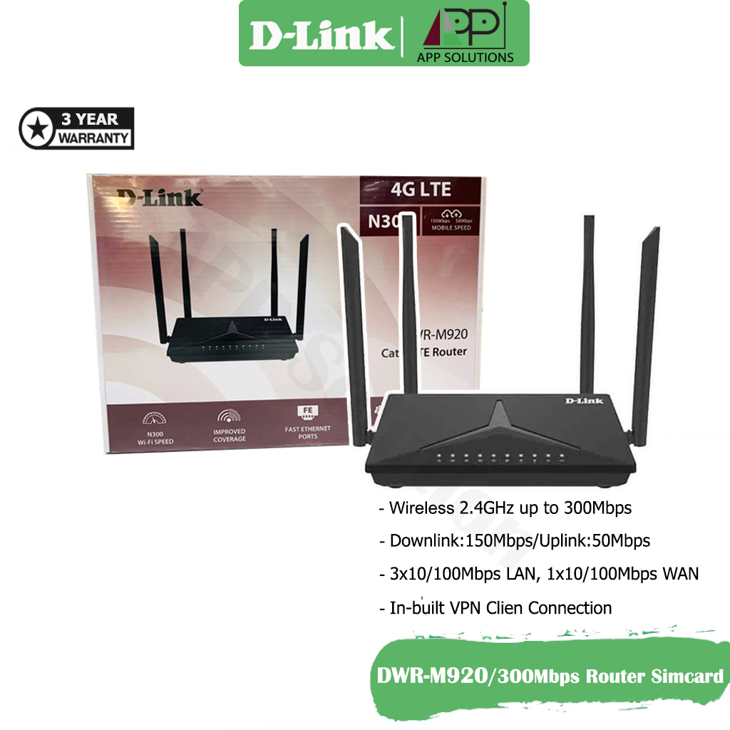 D-LINK Router 4G LTE 300Mbps รุ่นDWR-M920(เร้าเตอร์ใส่ซิม)ประกันศูนย์3 ...