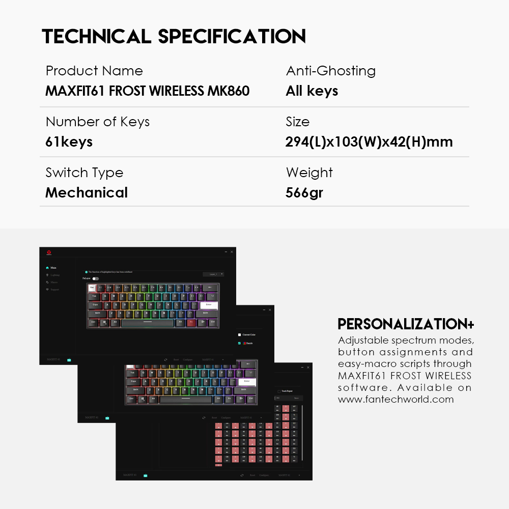 FANTECH MK860 MAXFIT61 FROST WIRELESS Hotswappable KEYBOARD MODULAR ...