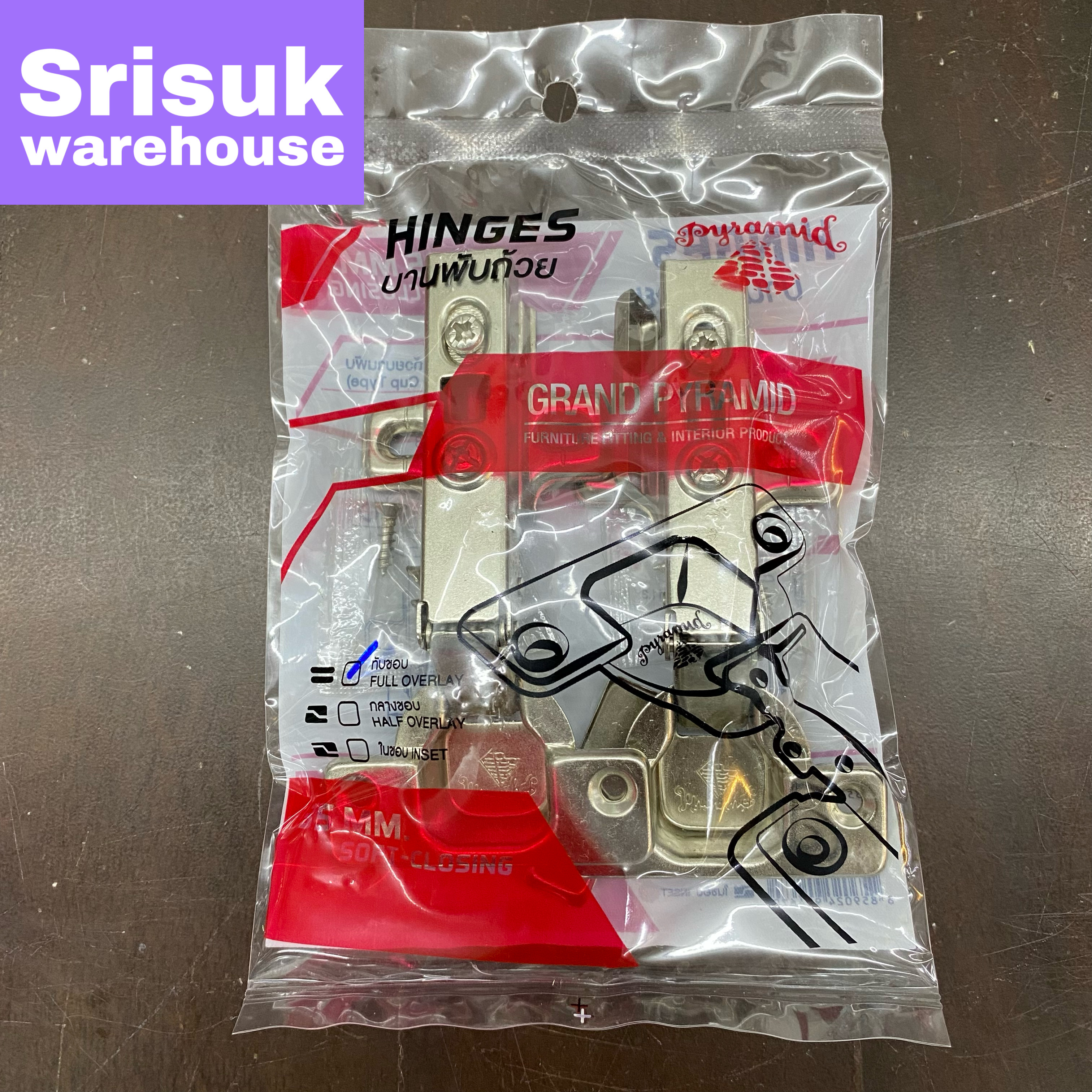 Pyramid บานพับถ้วย 35 มม. Soft Close ปิดแบบนุ่มนวล (ริมขอบ) ทับขอบ / กลางขอบ / ในขอบ (แพ็ค 2 ...