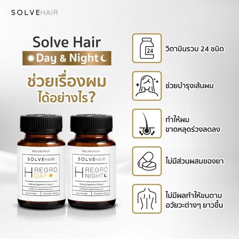 โซล์ฟแฮร์ เอช รีโกร ฟูล เซ็ต Solve Hair H regro Day and Night 30 capsulesSolve Hair H Regro Plus ...