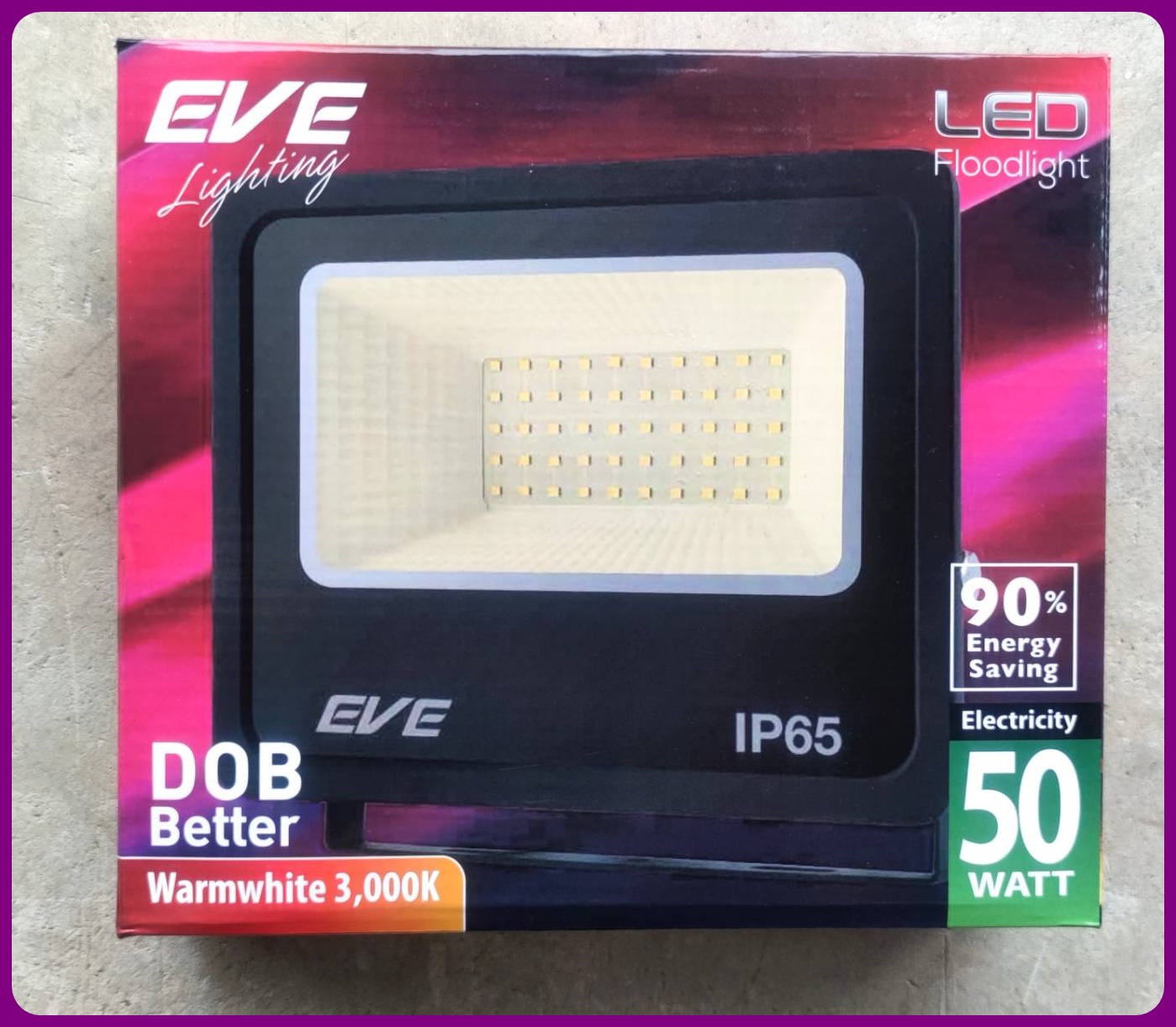 สินค้ามีประกัน ความสว่างเต็มวัตต์ โคมฟลัดไลท์ สปอร์ตไลท์ LED EVE 50W 4250lm IP65 กันน้ำกันฝุ่น ...