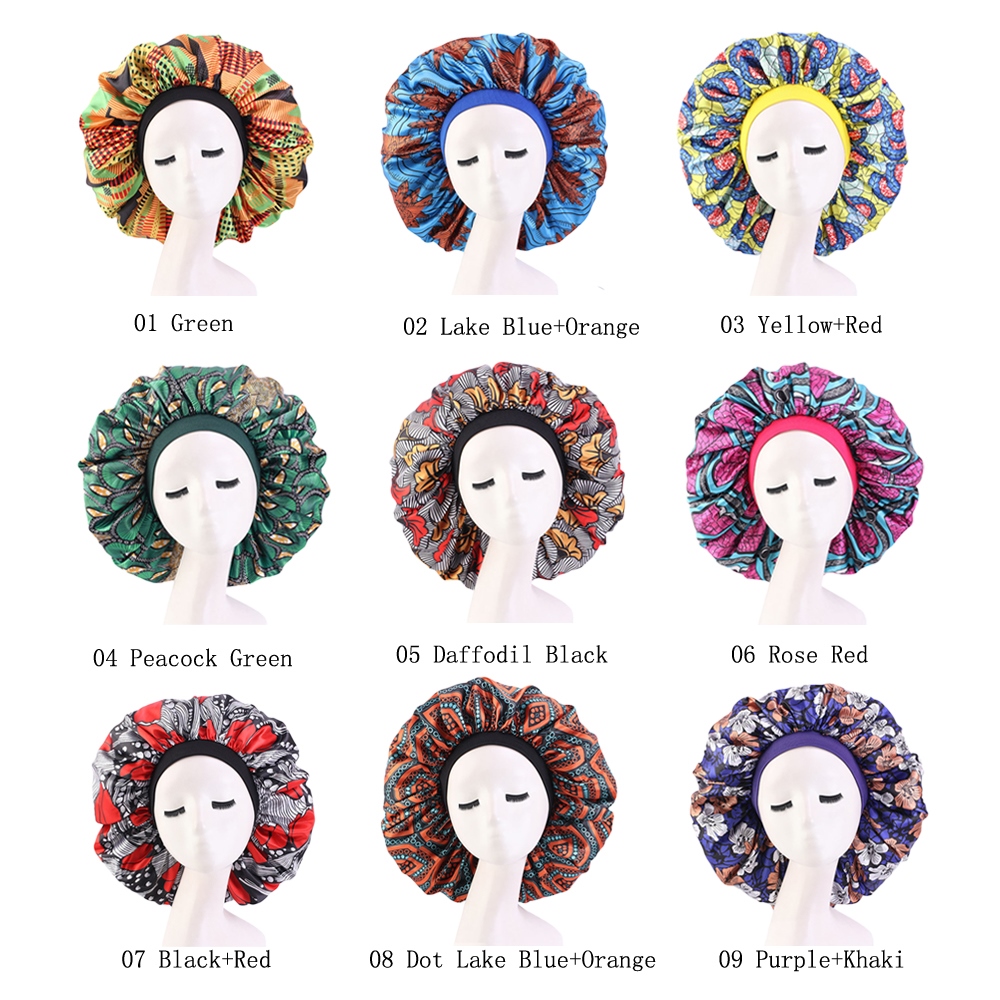 Large Satin Sleep Cap Night Hat African Women Print Hair Bonnet Indian ...