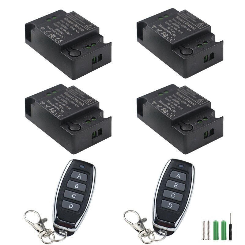 433MHz 220V Lamp Wireless Remote Control Switch 4 Key 110V Remote ...