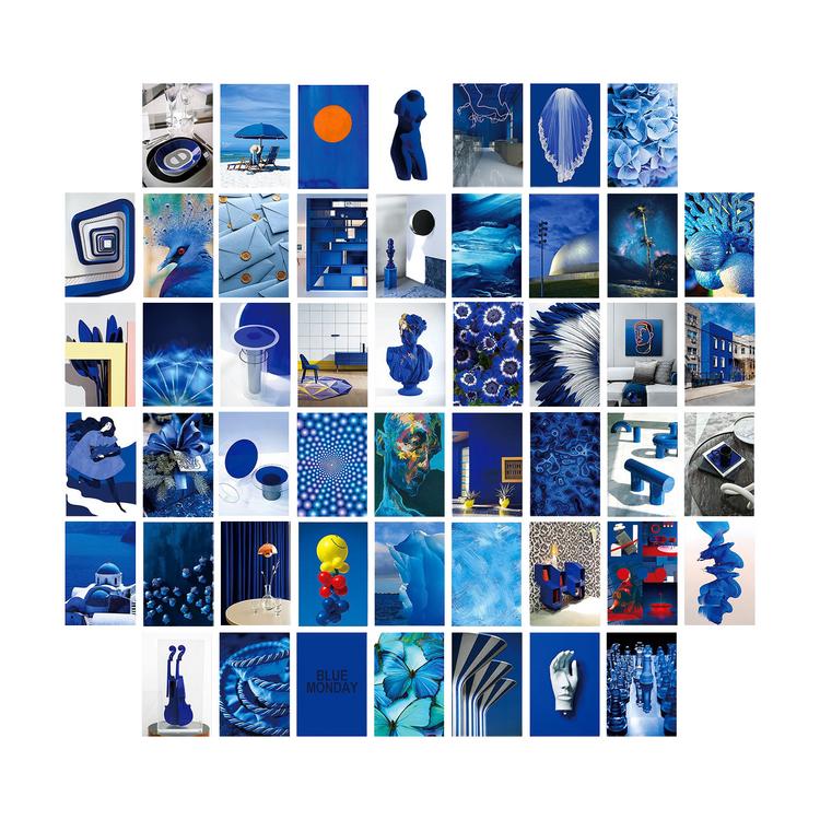 50 Pcs Blue Wall Collage Kit Vintage Style Blue Postcard Poster for ...