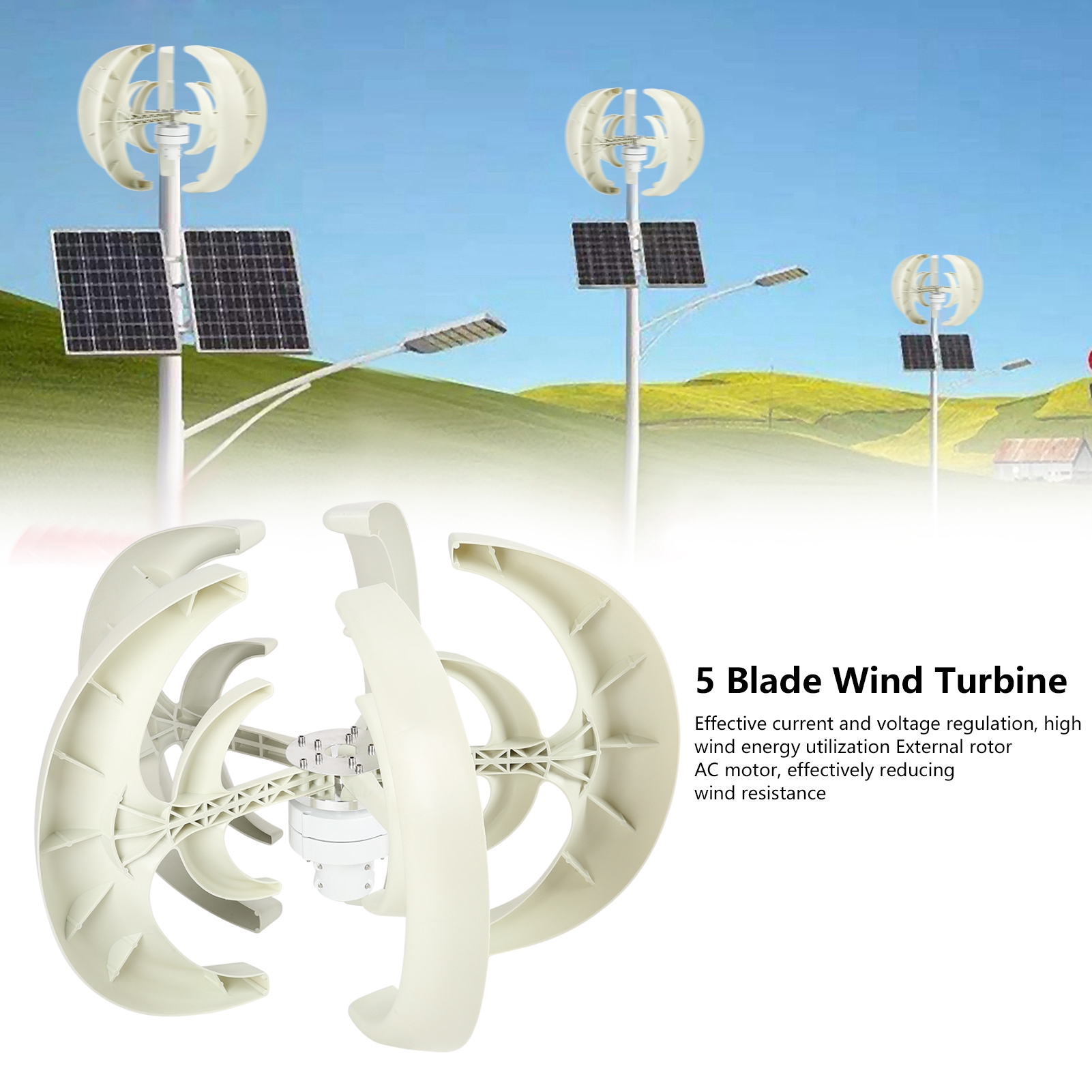 Wind Turbine Kit 1200W 5 Blade Generator มอเตอร์ไฟฟ้ากระแสสลับ ระบบ ...