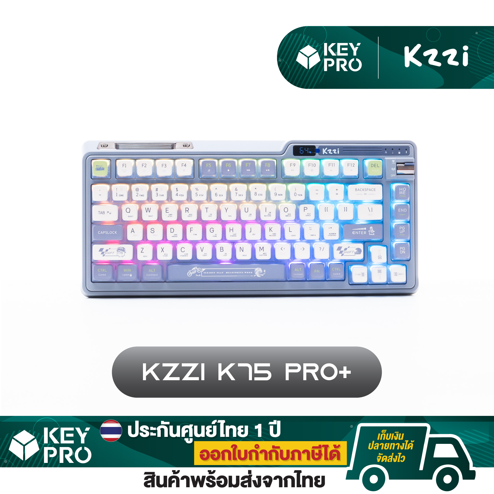 คีย์บอร์ด KZZI K75 PRO+ RGB Hotswap 2.4 gHz Bluetooth Wireless 75% Gasket Mechanical Keyboard ...