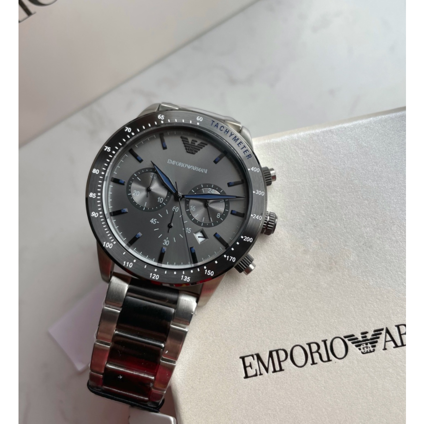 Emporio Armani Mens Chronograph Date Bracelet Strap Watch BlackSilver ...