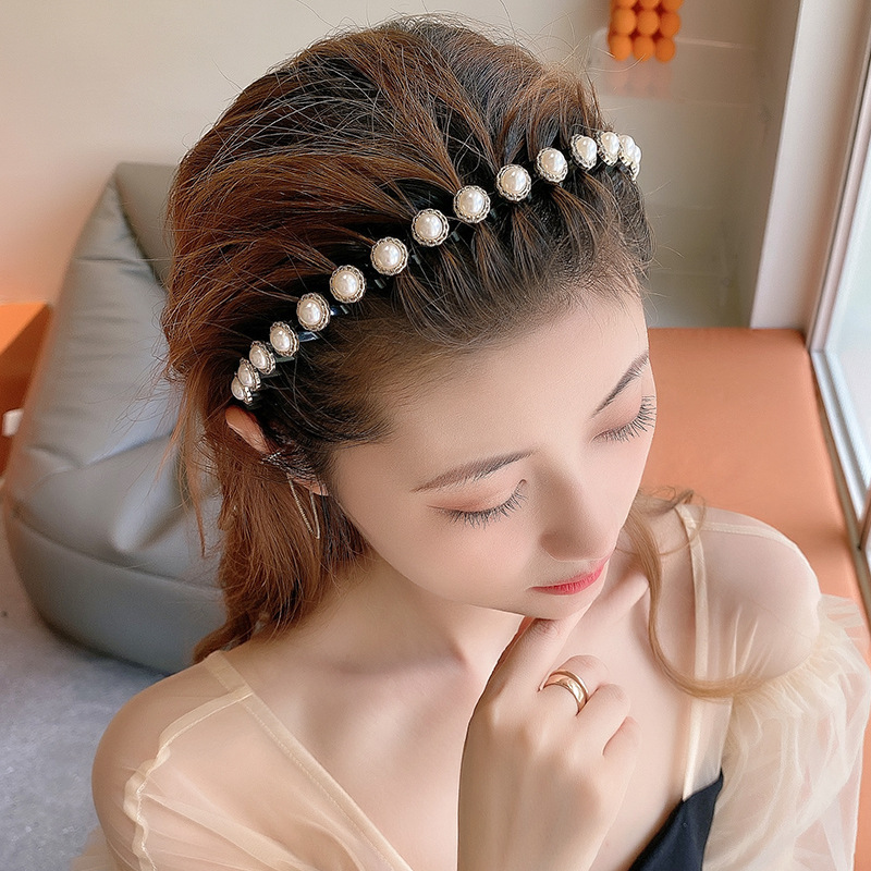Four Leaf Clover Non-Slip Headband Pearl Women Hair Hoop Double Bangs ...