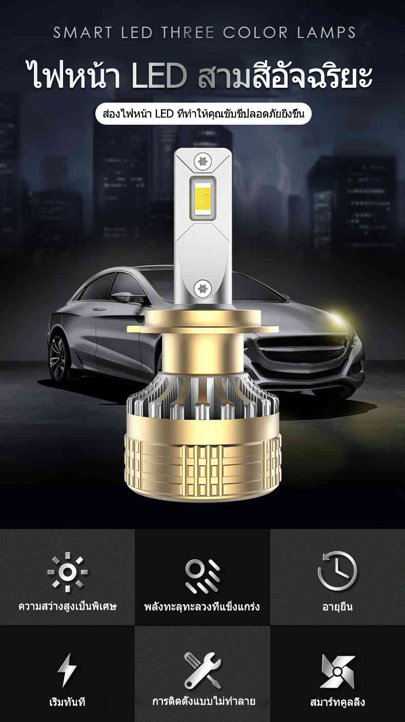 FSL Tricolor LED Headlight H1 H4 H7 H11 HB3 HB4 HIR2 3000K 4300K 6000K ...