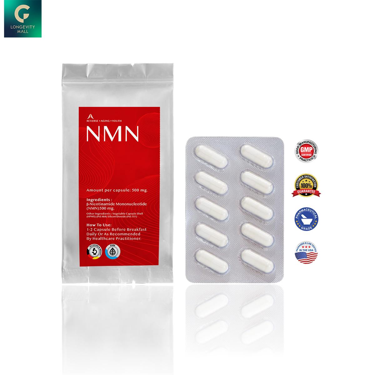 NMN 10 capsule ผลิตภัณฑ์ NMN 500 mg เสริมอาหาร สร้าง NAD+ ชะลอวัย | Lazada.co.th