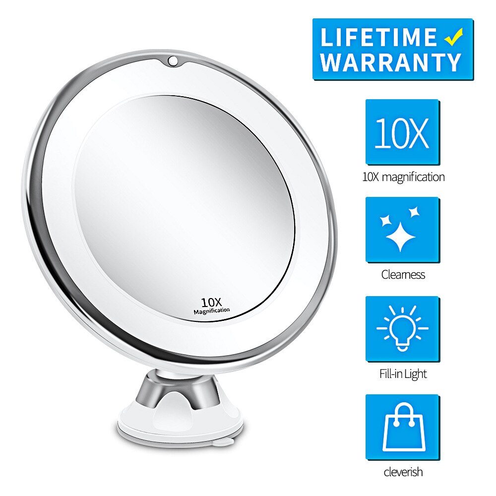 Makeup Mirror 10x Magnifying Mirror 14 Led Light Wall Suction Cosmetic ...