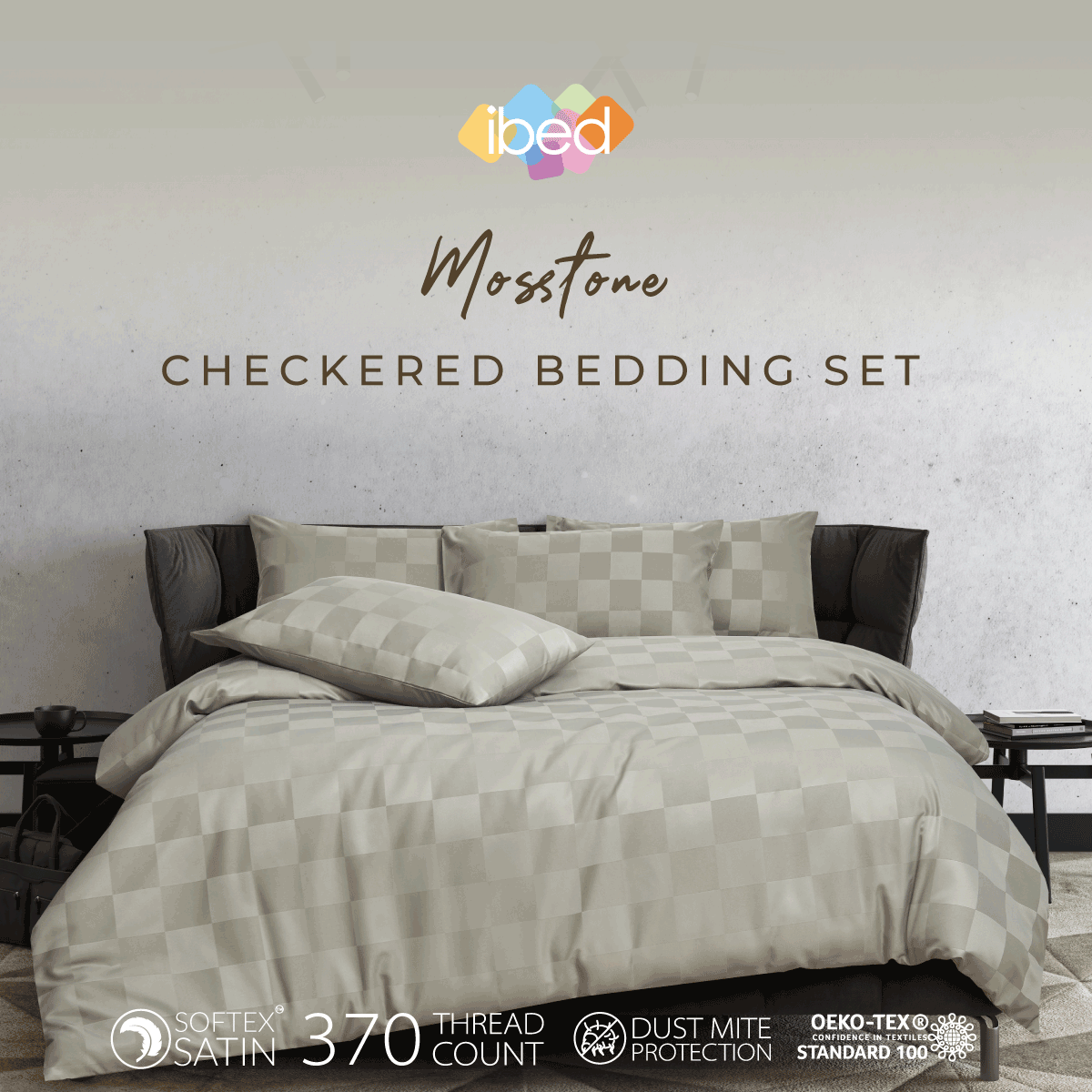 ibed ชุดผ้าปูที่นอนครบเซ็ท Softex Satin (ลายตาราง) 3.5 ฟุต,5 ฟุต,6 ฟุต - CHECKERED COLLECTION ...