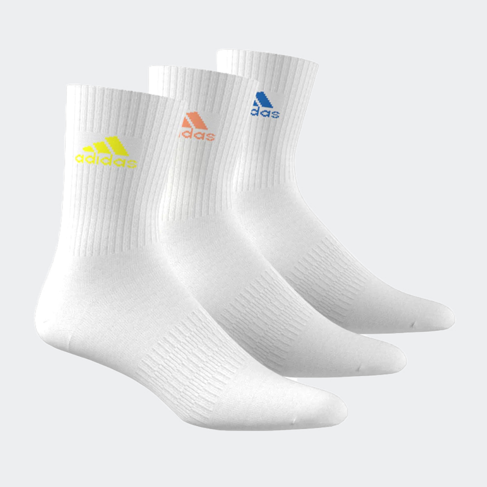 Adidas ถุงเท้า Cushioned Crew Socks 3 Pairs | White/Beam Yellow ...