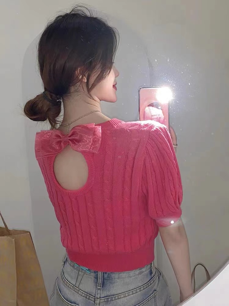 E238เสื้อยืด เสื้อไหมพรมแขนสั้นโชว์หลังเซ็กซี่ สินค้าผ้านิ่มสไตร์เกาหลี (สินค้าพร้อมส่ง ...