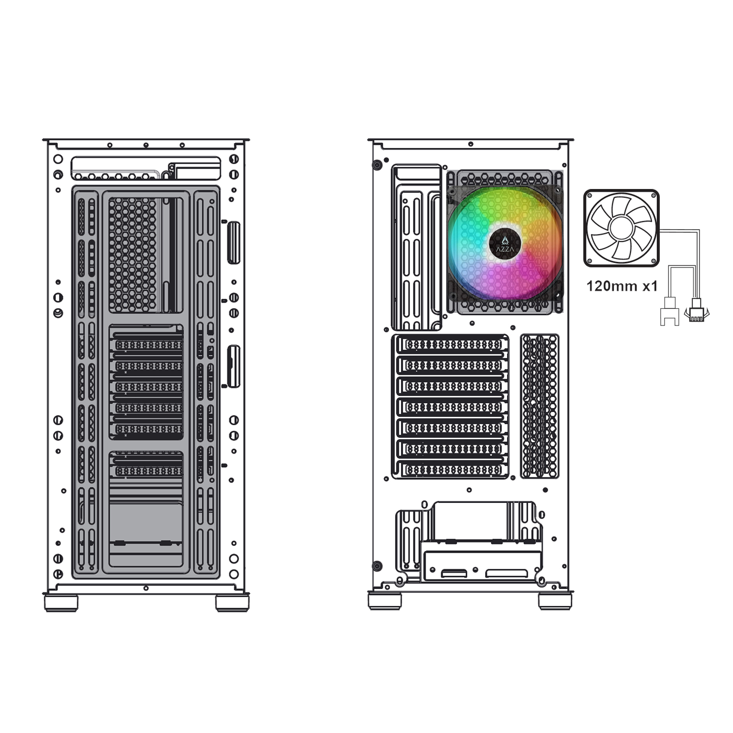 AZZA ATX Mid Tower Tempered Glass ARGB Gaming Case SPECTRA 280B - Black | Lazada.co.th