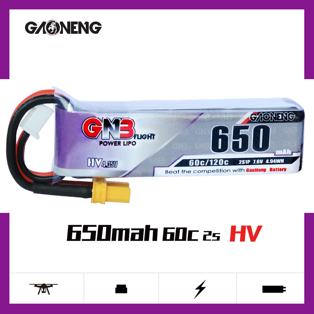 [ร้านไทย????????ส่งไว] GaoNeng GNB 2s 650mah 60/120C HV XT30 Lipo Battery แบตเตอร์รี่ RC รถ ...
