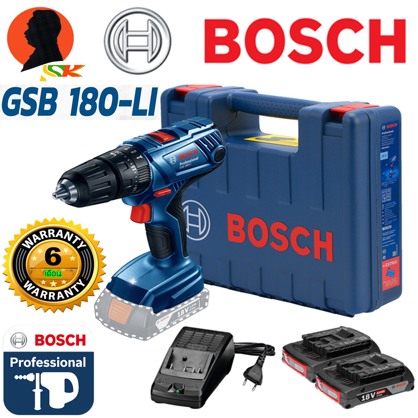 สว่านกระแทกไร้สาย Bosch รุ่น GSB 180-LI แถมแบตเตอรี่ 18 โวลท์ 2 ก้อน ...