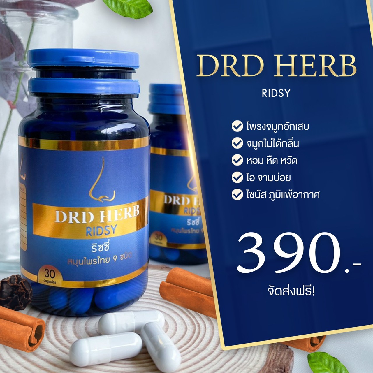 ริดซี่ DRD Herb Ridsy ริซซี่ สมุนไพร 9 ชนิด ริดซี่สมุนไพร จมูก น้ำมูกไหล ไอ จาม ภูมิแพ้ 1 กระปุก ...