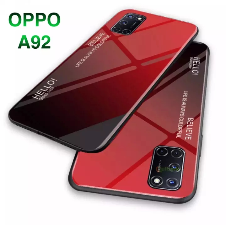 [ส่งจากไทย] Case OPPO A92 เคสกระจกสองสี เคสเงาไล่สี ขอบนิ่ม TPU CASE เค ...