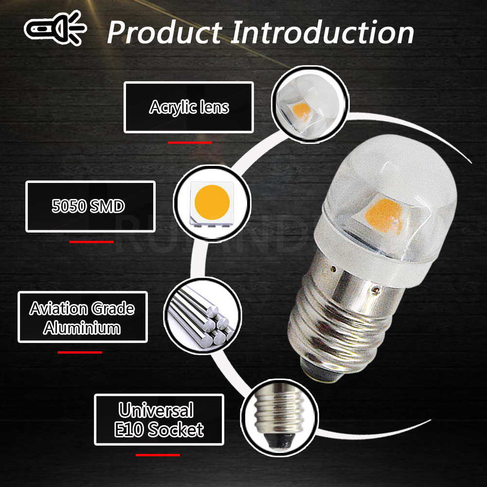 2Pcs Lampshade E10 LED Bulb 3V 6V 12V 1SMD Lamp 5050 Warm White Screw ...