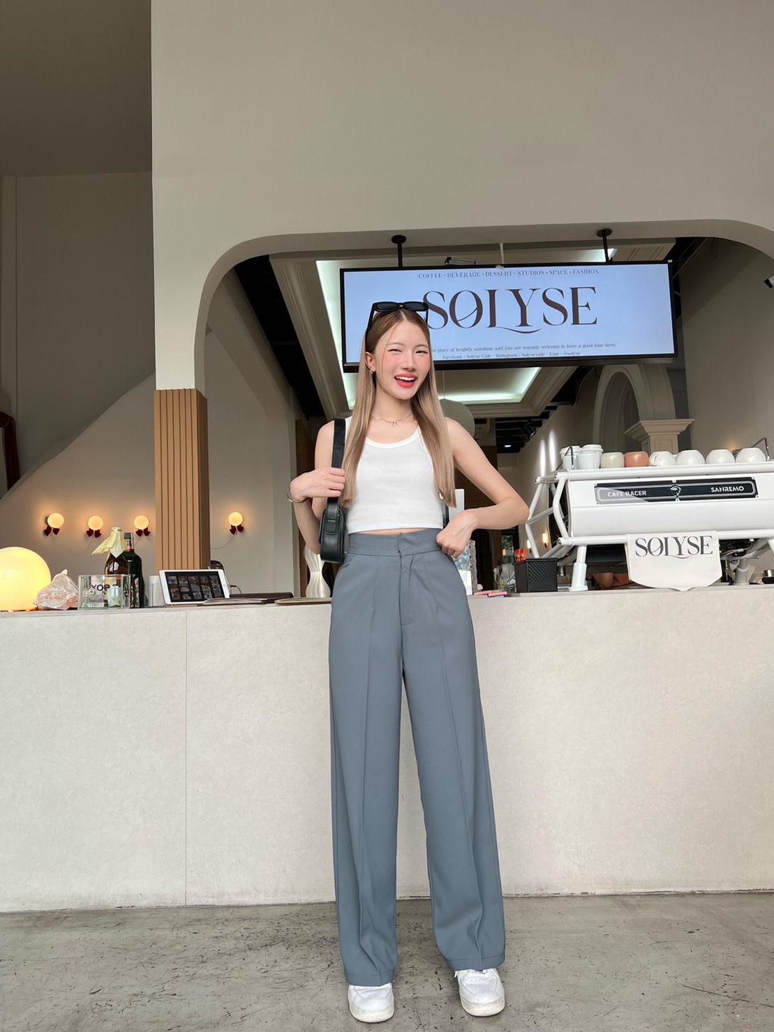 จัดส่งเร็ว WT18 รุ่น กระบอกลิซ่า กางเกงทรงกระบอกใหญ่ กางเกงเอวสูง ...