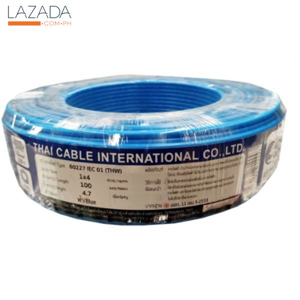 "ส่งทุกวัน"Global Cable สายไฟ THW IEC01 1x4 100เมตร สีน้ำเงิน "คุณภาพดี ...
