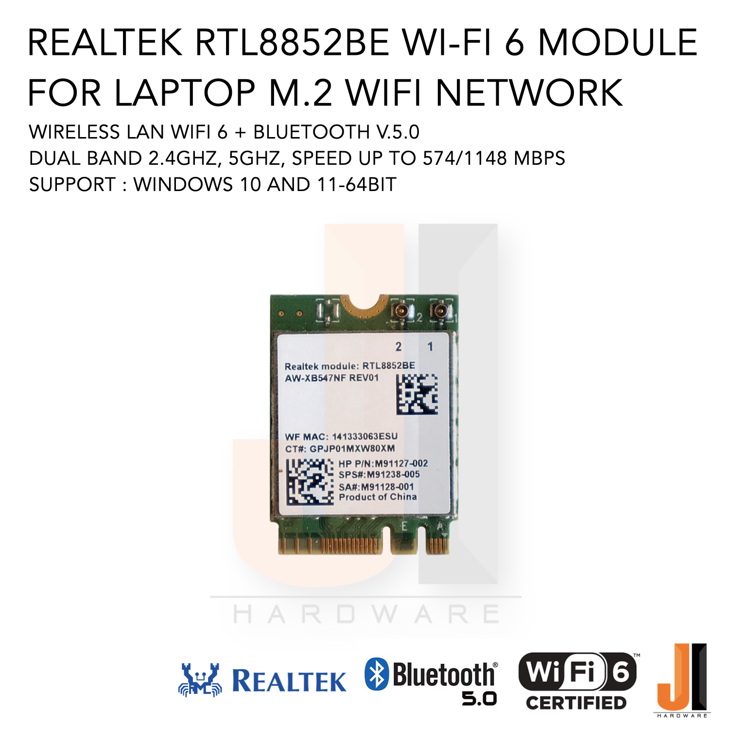 Realtek RTL8852BE Wi-Fi 6 module card for notebook wifi network wireless lan + bluetooth v.5.0 ...