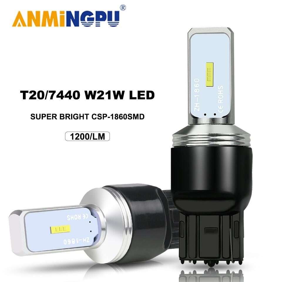 ANMINGPU 1x สัญญาณ W21W LED 7440 T20 7443 W21 5W หลอดไฟ Led CSP 1860SMD 3156 LED P27W T25 3157 ...