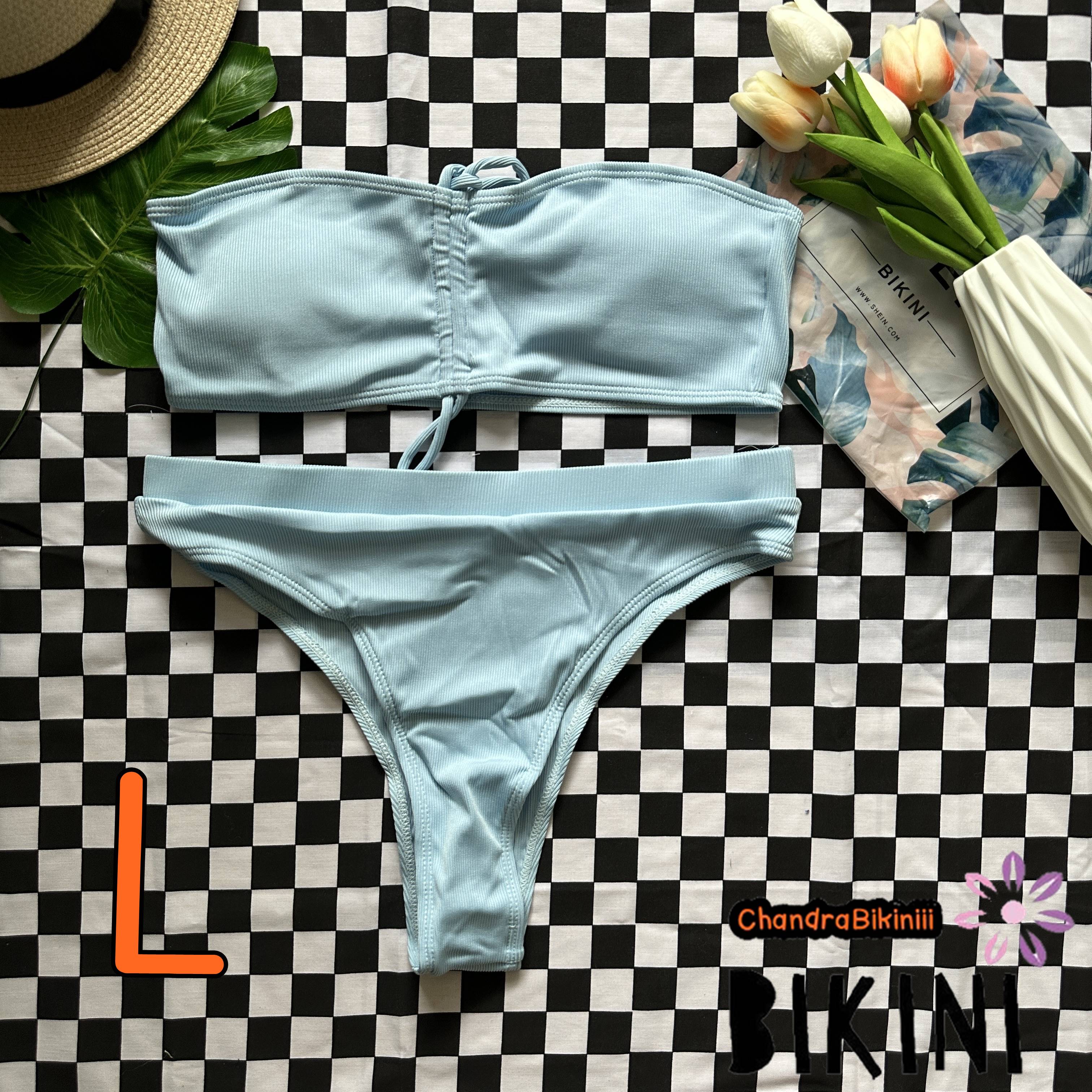 Shein Bikini ชุดว่ายน้ำแฟชั่น ชุดว่ายน้ำสีฟ้า พร้อมส่งจากไทย Blue Size