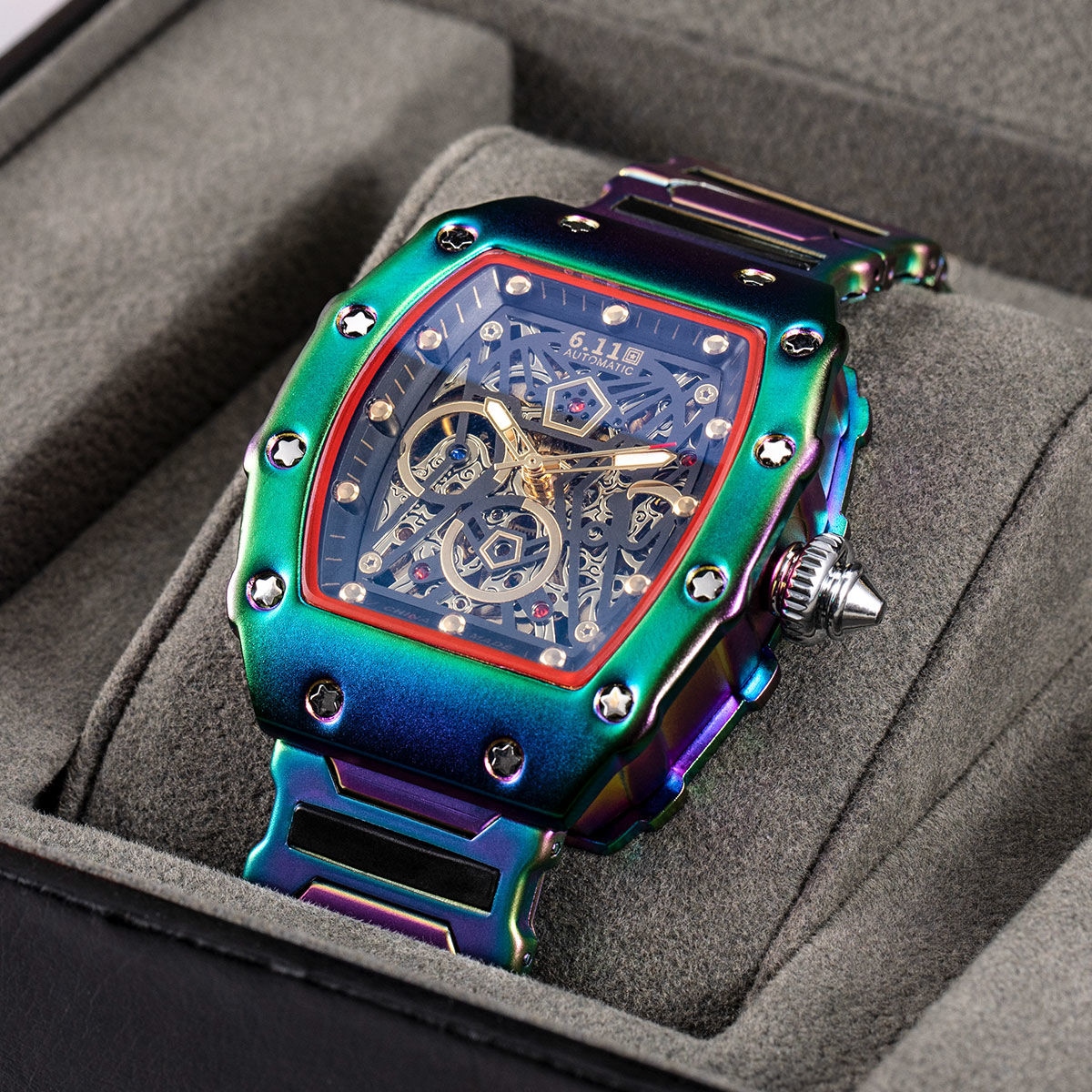 Barrel-shaped Automatic Mechanical นาฬิกาผู้ชายบุคลิกภาพแฟชั่นนักเรียน ...