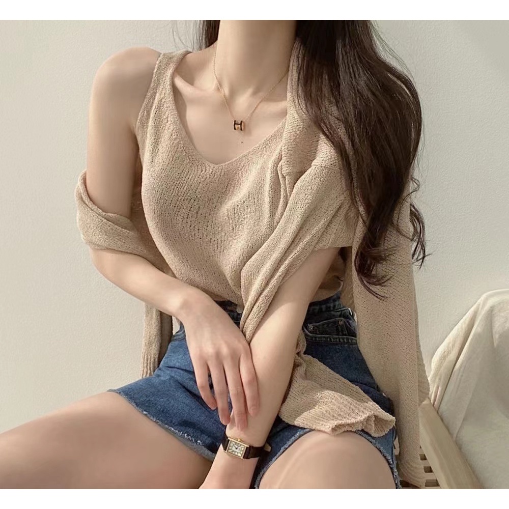 Cici(Z816)set 2 ชิ้น เสื้อไหมพรม+เสื้อสายเดี่ยว สุดcute มองแล้วบิ้วตี้ควีน ใส่ปุ๊ปเกาหลีเกาใจ ...