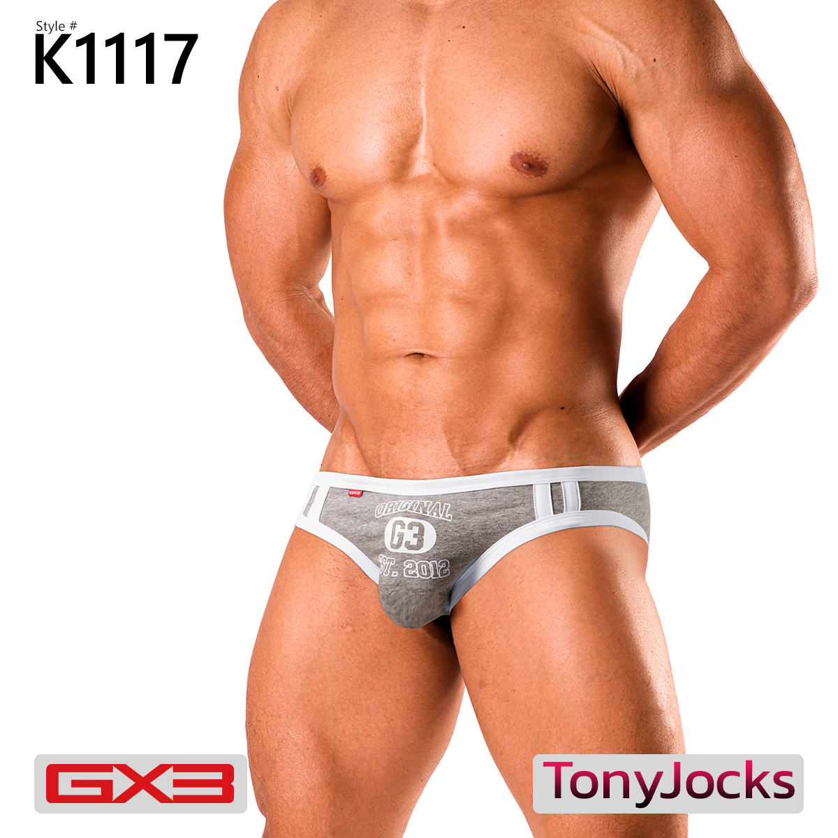 กางเกงในชาย GX3 Underwear COTTONPLUS Double Line BikiniBrief - Grey กางเกงชั้นในชาย By TonyJocks ...