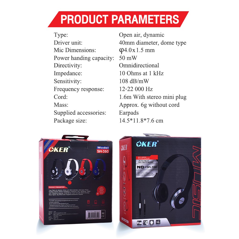 มาใหม่ ส่งเร็ว OKER SM-350 STEREO HEADPHONE หูฟัง สมอลล์ทอล์ค แบบ1แจ็ค 3.5mm 3ขีด มีไมค์ในตัว ...
