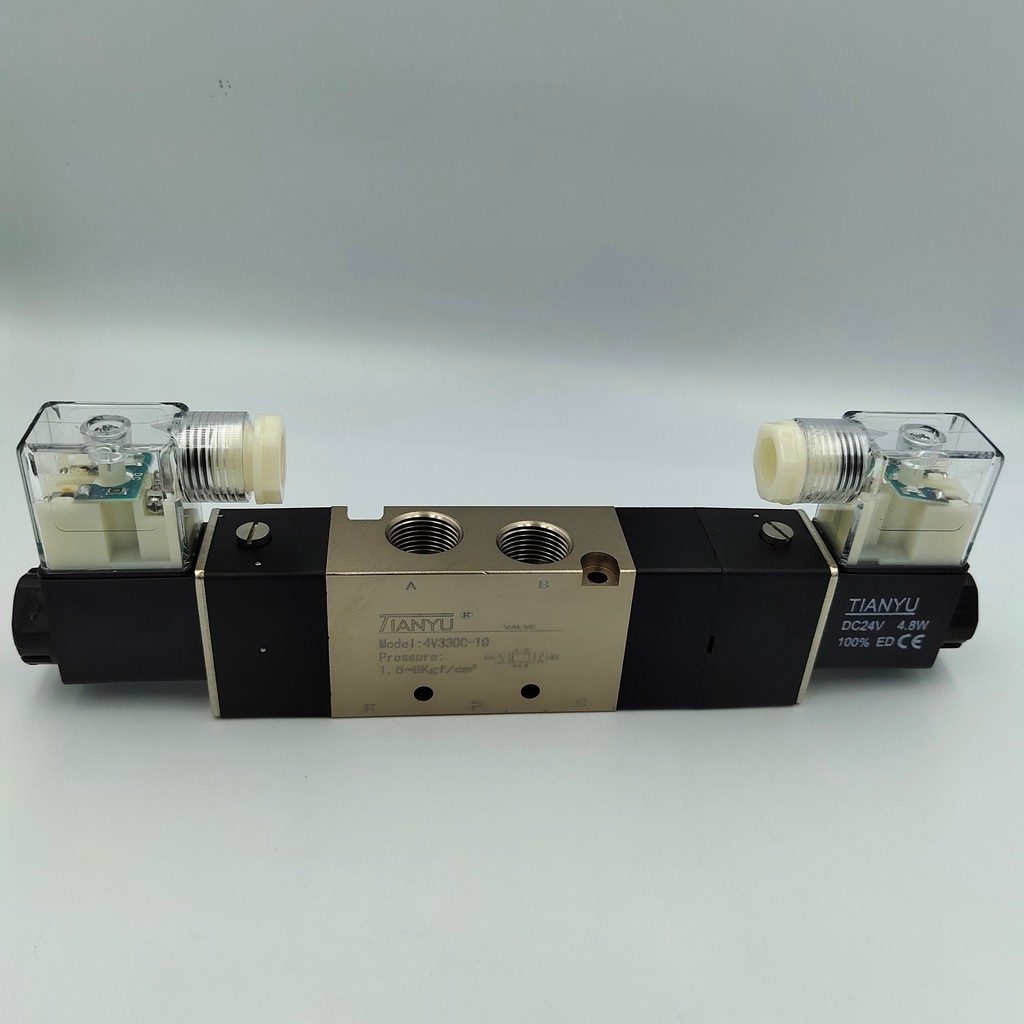 MODEL:4V330C-10 SOLINOID VALVE วาล์วไฟฟ้าลม โซลินอยด์วาร์ว 3/8" VOLTS ...