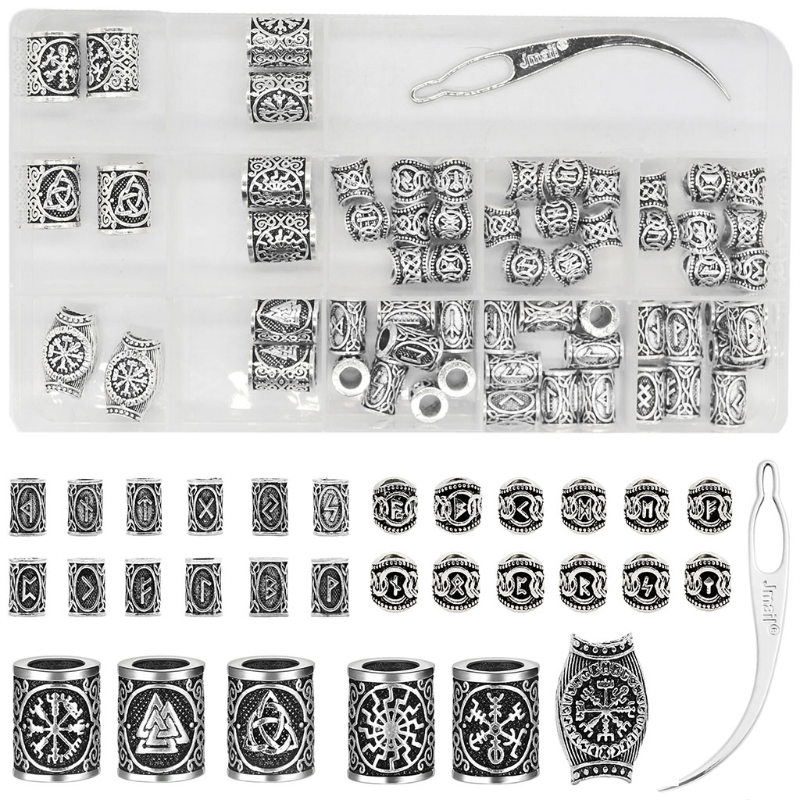 Viking Rune Alphabet Character Beads Beard Beads for Men 61 Pieces Set ...