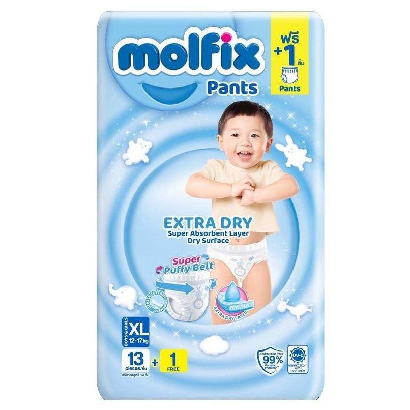 Molfix Extra Dry มอลฟิกซ์ ผ้าอ้อมเด็กเเบบกางเกง ห่อเล็ก สีฟ้า (ไซส์ XL ...