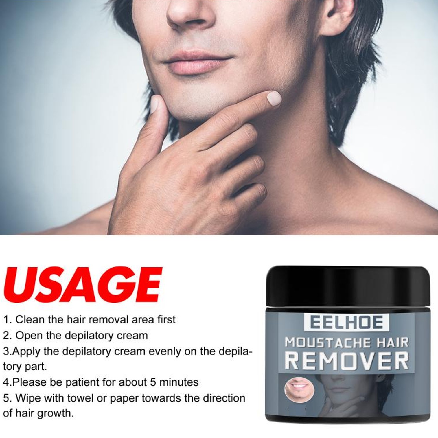 EELHOE Moustache Hair Remover 50g ครีมกำจัดหนวดและขนสูตรอ่อนโยนสำหรับ ...