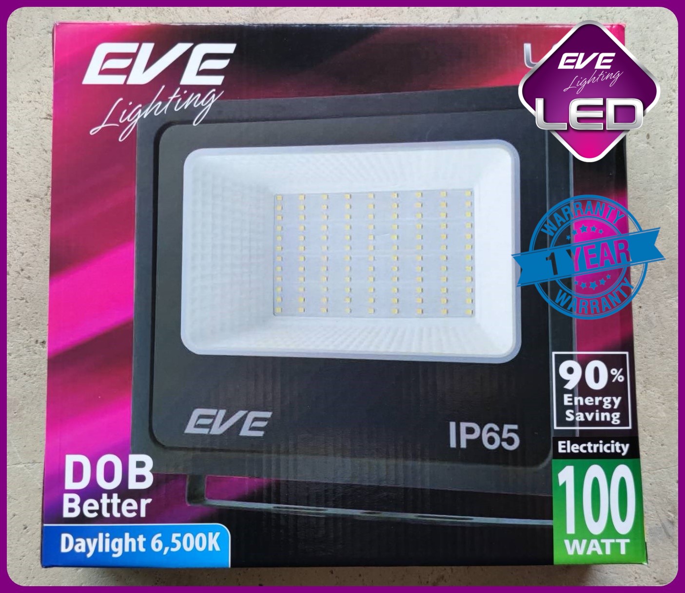สินค้ามีประกัน ความสว่างเต็มวัตต์ โคมฟลัดไลท์ สปอร์ตไลท์ LED EVE 100W 8500lm IP65 กันน้ำกันฝุ่น ...