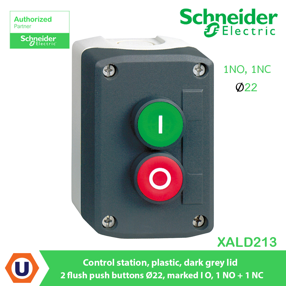 Schneider XALD213 Control station, plastic, dark grey lid, 2 flush push ...