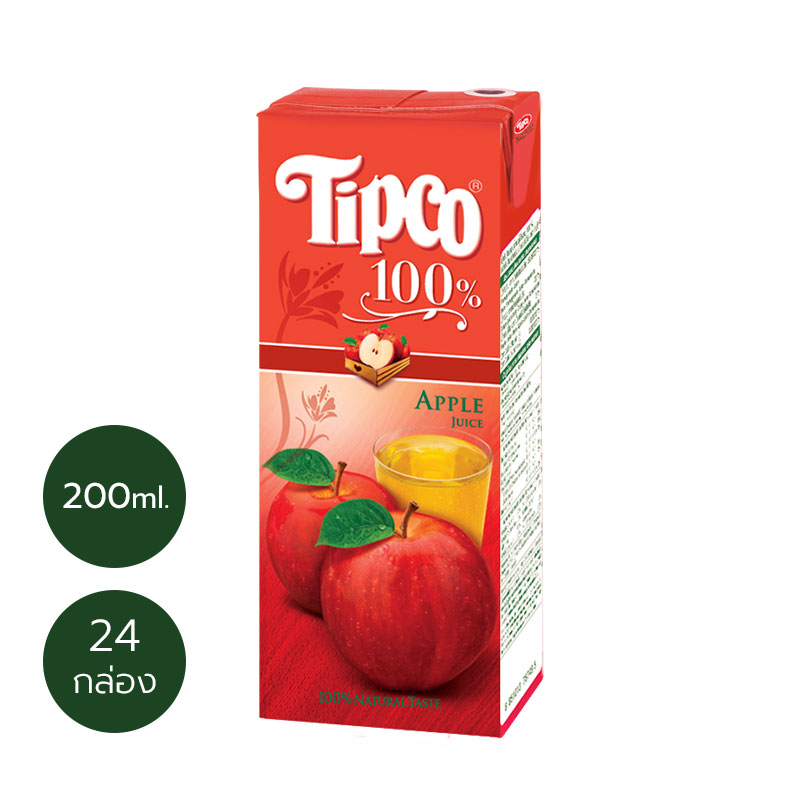 TIPCO น้ำแอปเปิ้ล Apple juice 100% ขนาด 200 มล. x 24 กล่อง ยกลัง (1ลัง ...