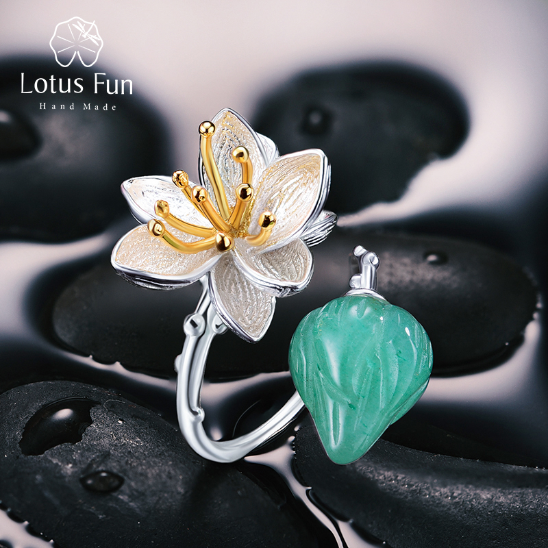Lotus Fun Real 925 Sterling Silver Natural Aventurine Gemstones Flower ...