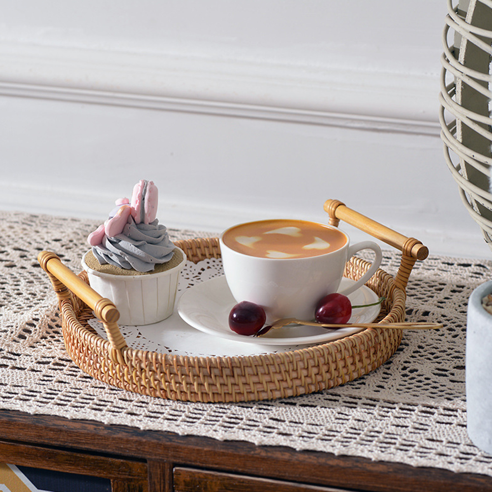 Practical Rattan Handwoven Round High Wall Severing Tray Food Storage ...
