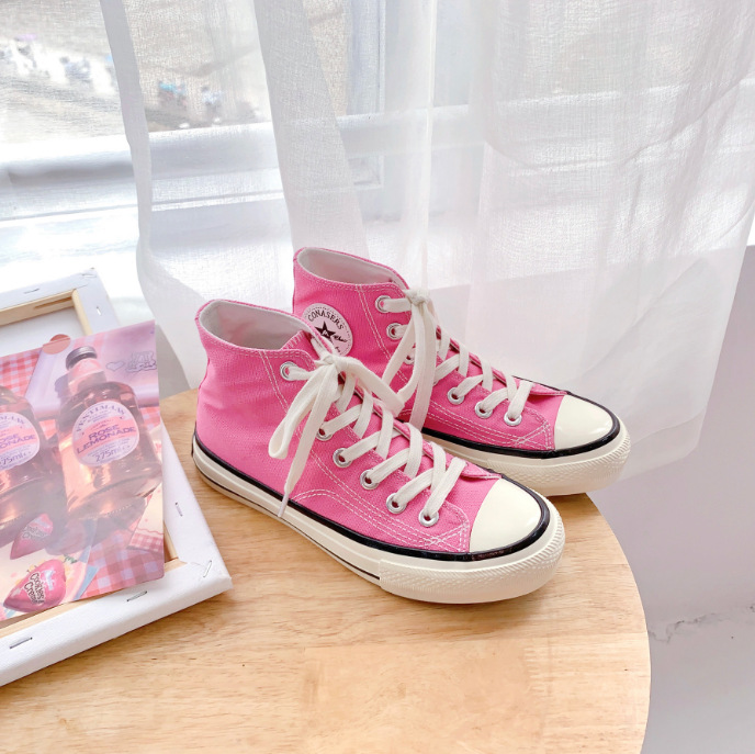 High Top Round Mark รองเท้าผ้าใบสำหรับนักเรียนหญิงเวอร์ชั่นเกาหลีฤดู ...