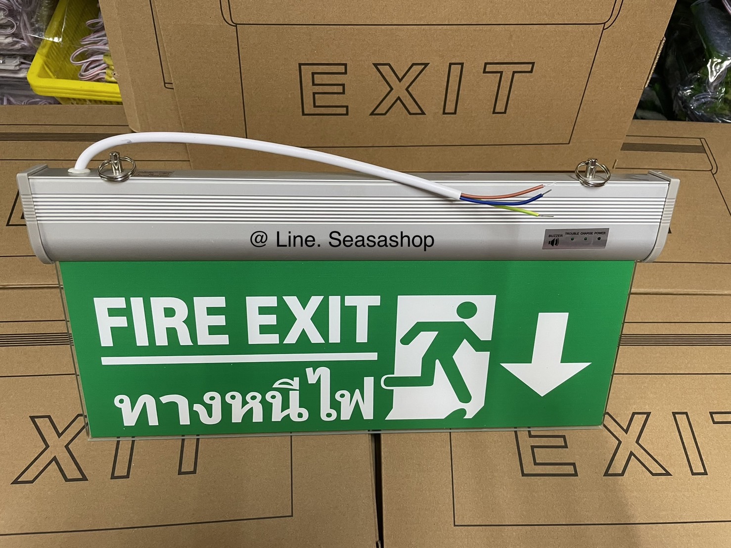 ป้ายทางหนีไฟสัญลักษณ์ลูกศรชี้ลง ป้ายทางหนีไฟแบบแขวน led ป้ายไฟฉุกเฉิน Fire Exit - Sea Sea led ...