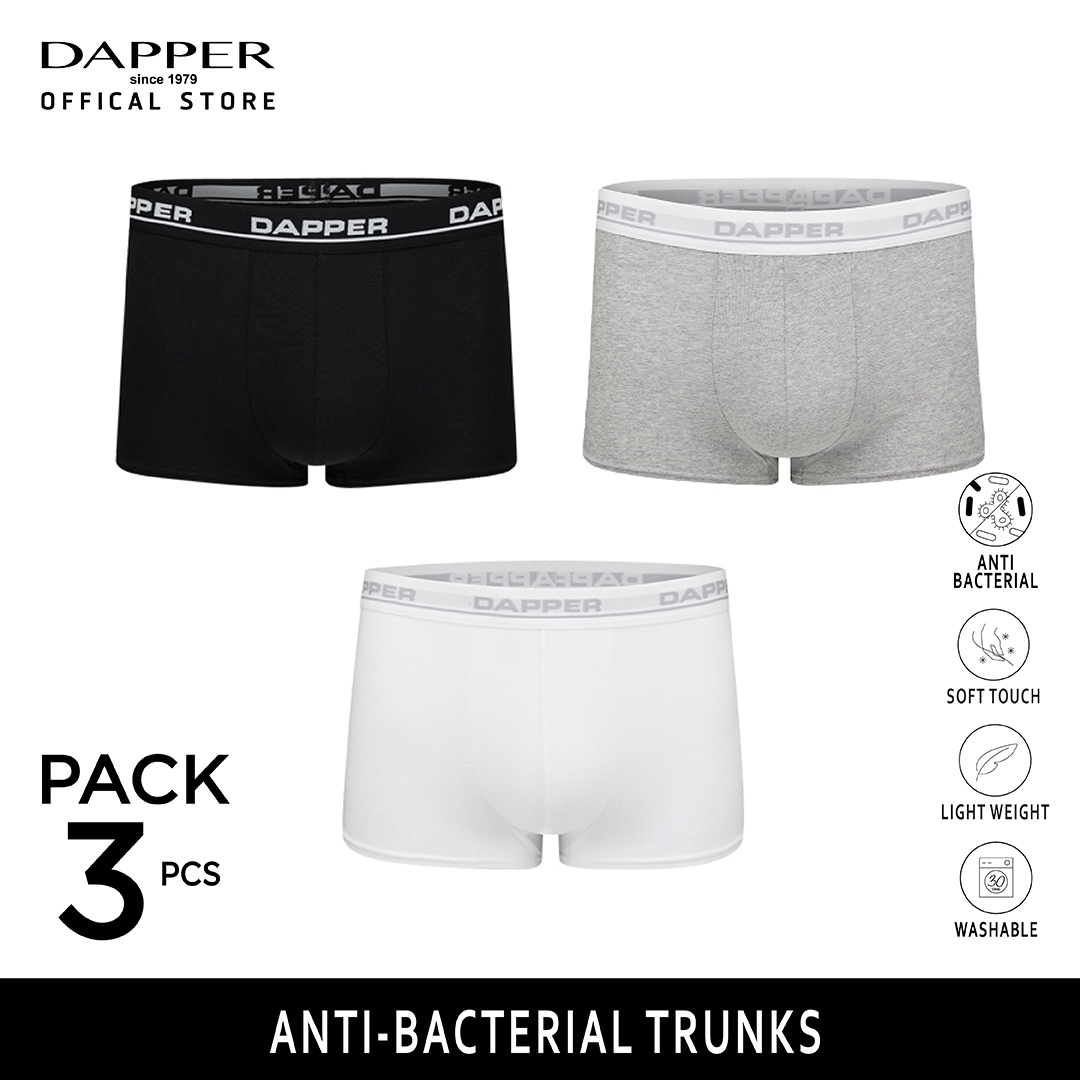 DAPPER SET 3 ชิ้น กางเกงชั้นในชาย ANTI-BACTERIAL ทรง Trunks คละสี - DAPPER - ThaiPick