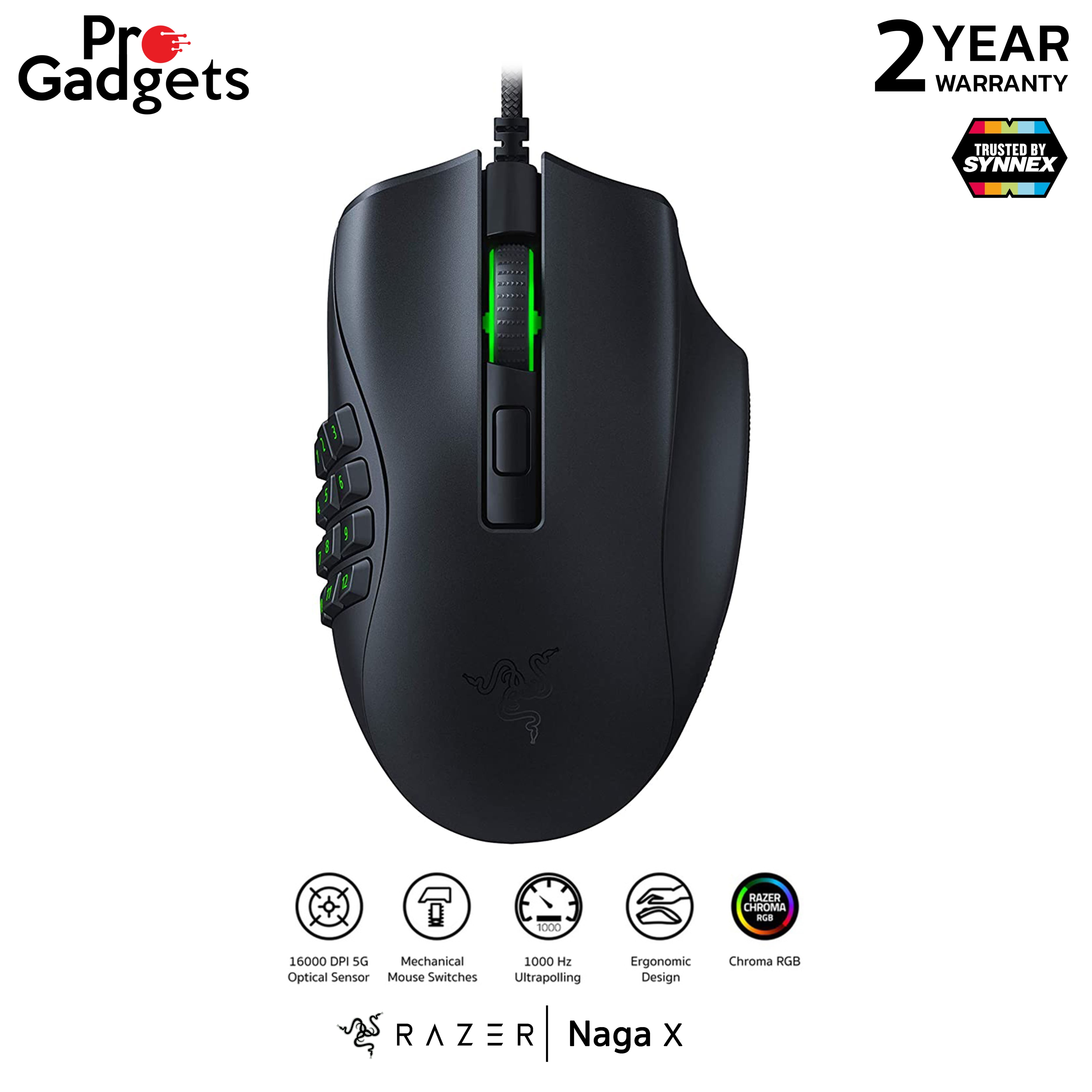 Razer Naga X MMO Mouse Gaming ( เมาส์เกมมิ่ง ออปติคัล มาโคร 16 ปุ่ม ...