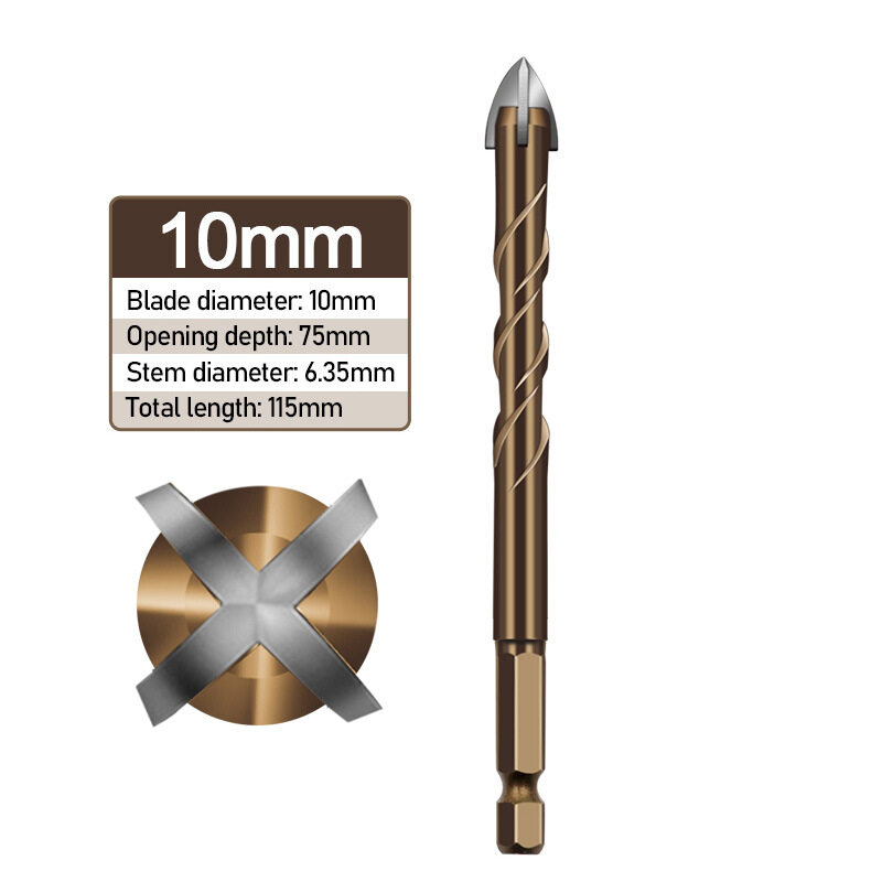 Hexagonal shank spiral groove cross alloy drill bit Ceramic four-edged ...