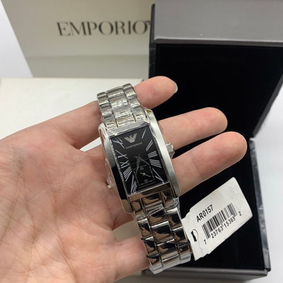 นาฬิกาข้อมือผู้หญิง AR0157 Emporio Armani Black Dial Silver Tone ...